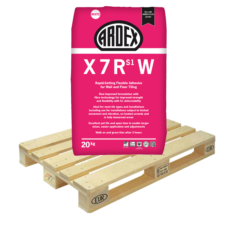 Ardex X7R S1 W Flexible Rapid Set Tile Adhesive White 20kg Half Pallet (25 Bags Tail Lift ...